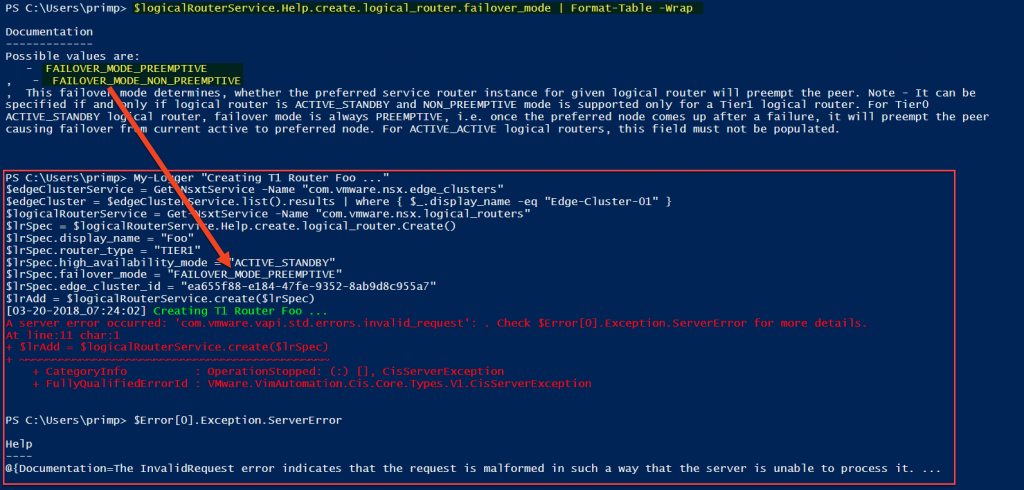 How to troubleshoot NSX-T API errors when using PowerCLI?