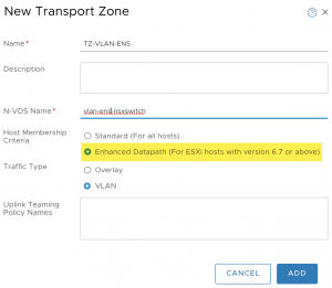 Configure NSX-T Enhanced Data path / Network Stack (ENS) for Nested ESXi