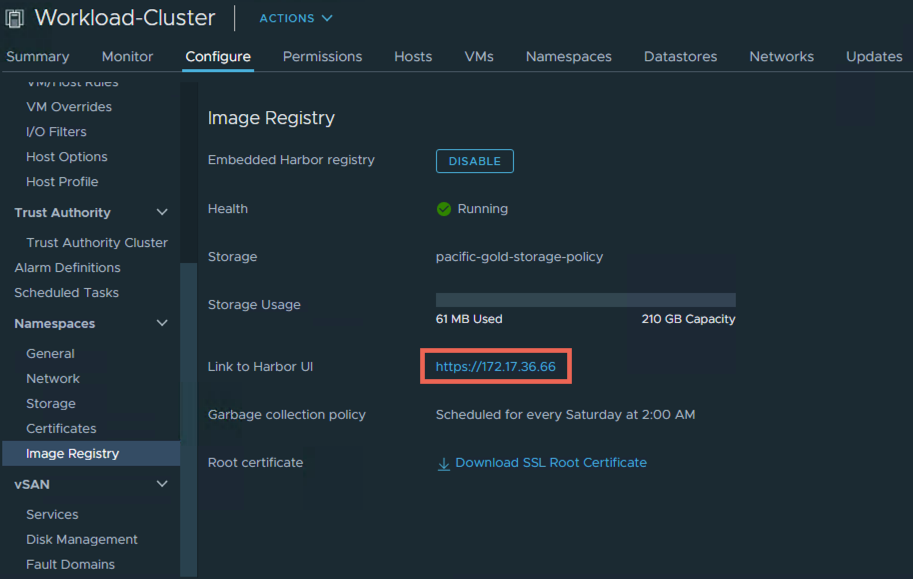 Admin account for embedded Harbor registry in vSphere with Kubernetes