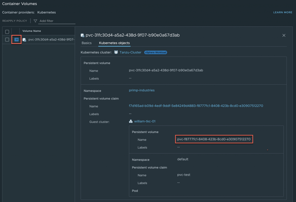Mapping between vSphere Container Volume to Persistent Volume Claim (PVC) in vSphere 7.0 Update ...