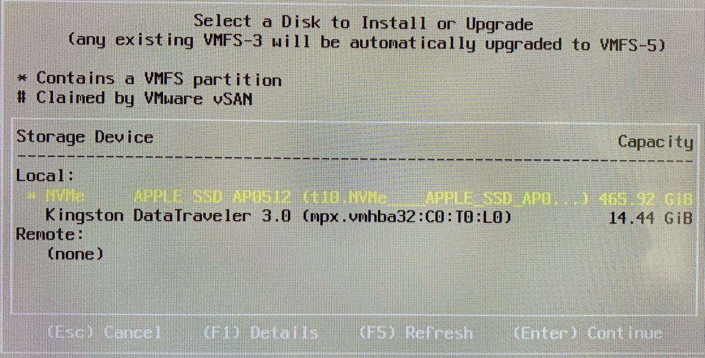 Apple NVMe driver for ESXi using new Community NVMe Driver for ESXi Fling
